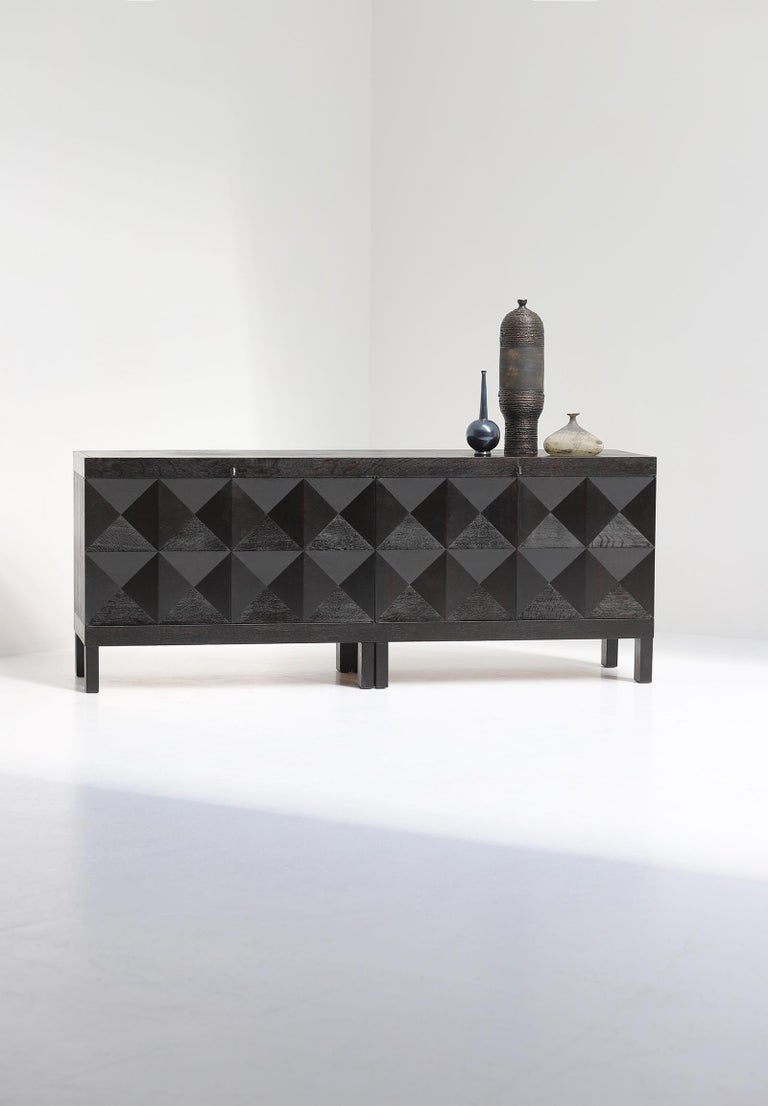 Brutalist black sideboard with graphic patterned doors for MI, Belgium ...