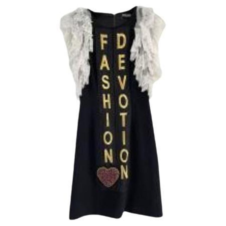 Black Silk Fashion Devotion Applique Dress For Sale at 1stDibs