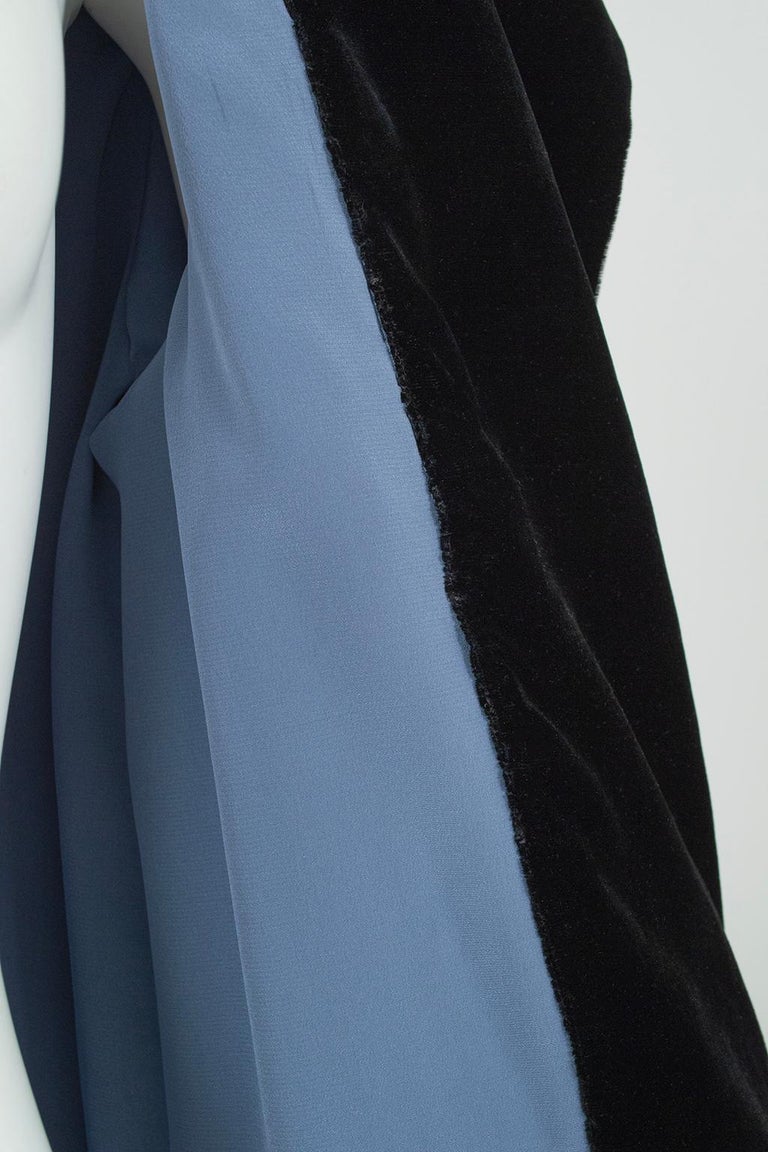 Black Silk Velvet Gold Bouillon Beaded Opera Coat w Blue Silk Lining-S ...