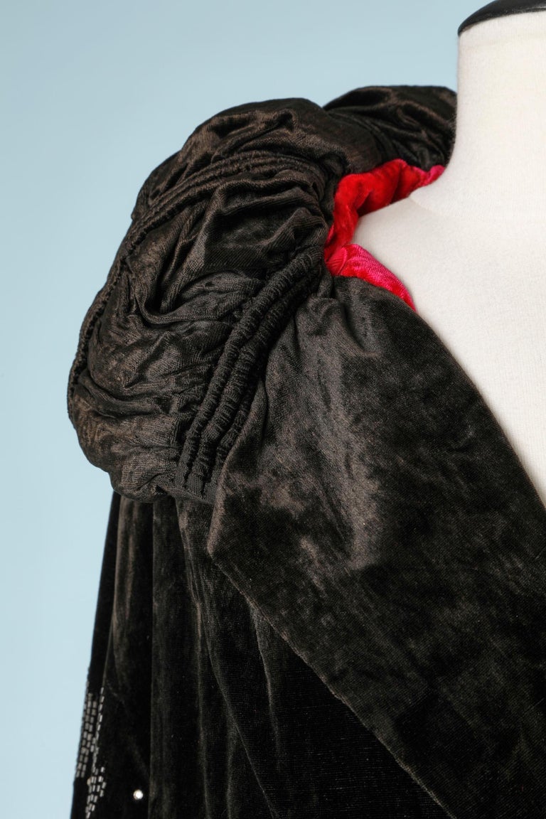 Black silk velvet Opera coat with beads and rhinestone embroidered ...