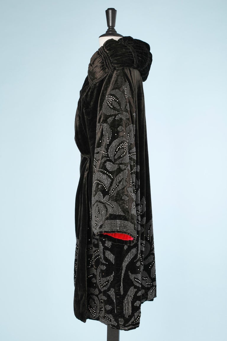 Black silk velvet Opera coat with beads and rhinestone embroidered ...