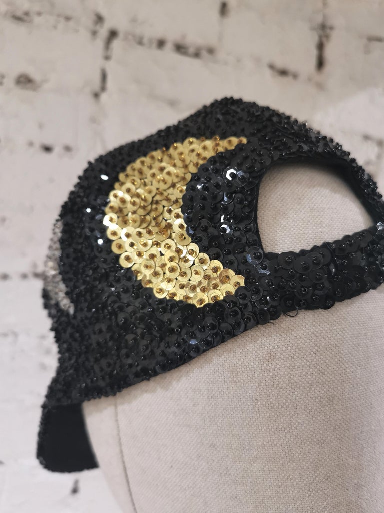 Black silver stars gold moons sequins hat at 1stDibs