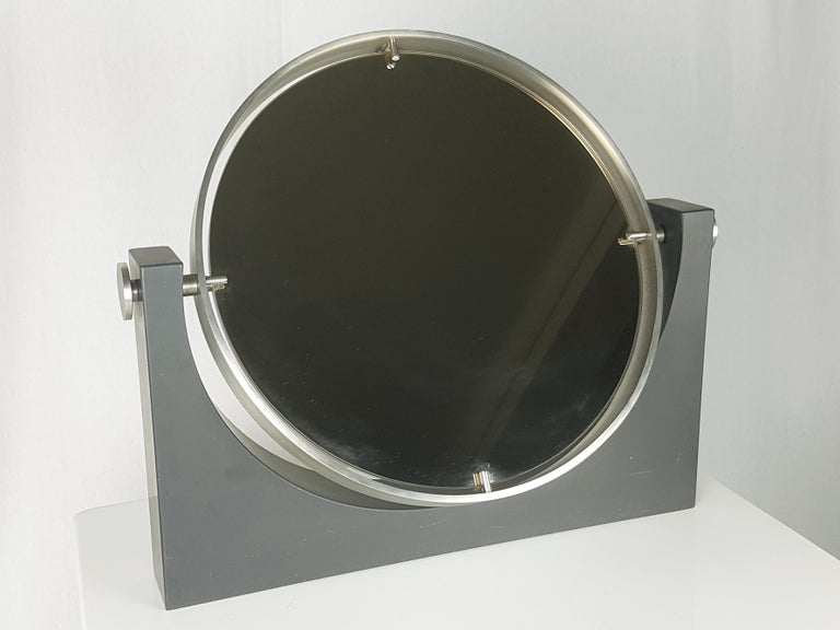 Black Slate and Nickel Plated Metal '60s Tilting Table Mirror Attr. to ...