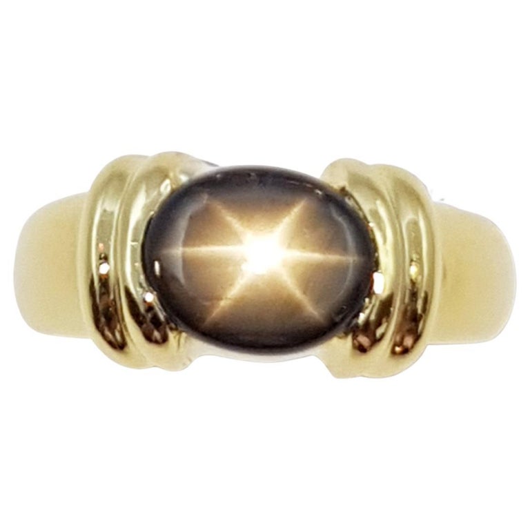 Black Star Sapphire Ring Set in 18 Karat Gold Settings For Sale at 1stDibs