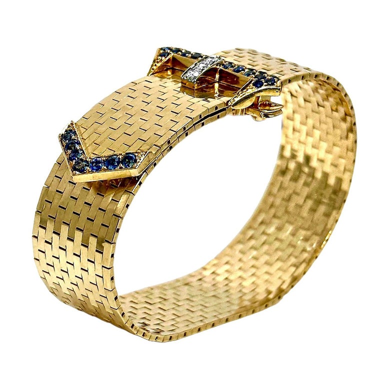 Black Starr and Gorham Retro Buckle Bracelet with Sapphires and Diamond ...