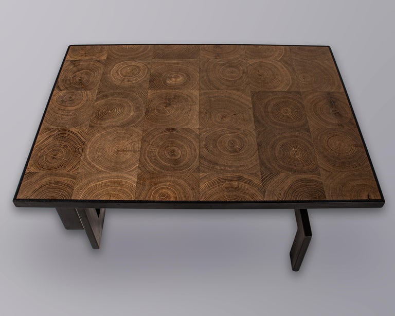 Black Steel Geometric Shape Coffee Table Base with Natural Oak Top For ...