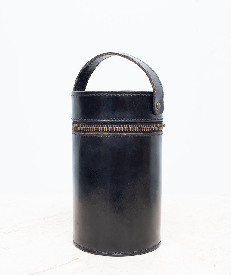 Black Stich Leather Hip Flask Set, c1930's at 1stDibs