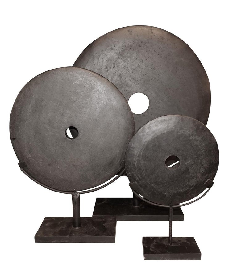 Black Stone Disc Sculpture, China, Contemporary at 1stDibs