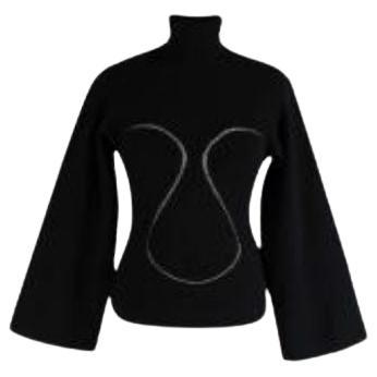 black stretch-knit ladder lace mock neck top For Sale at 1stDibs