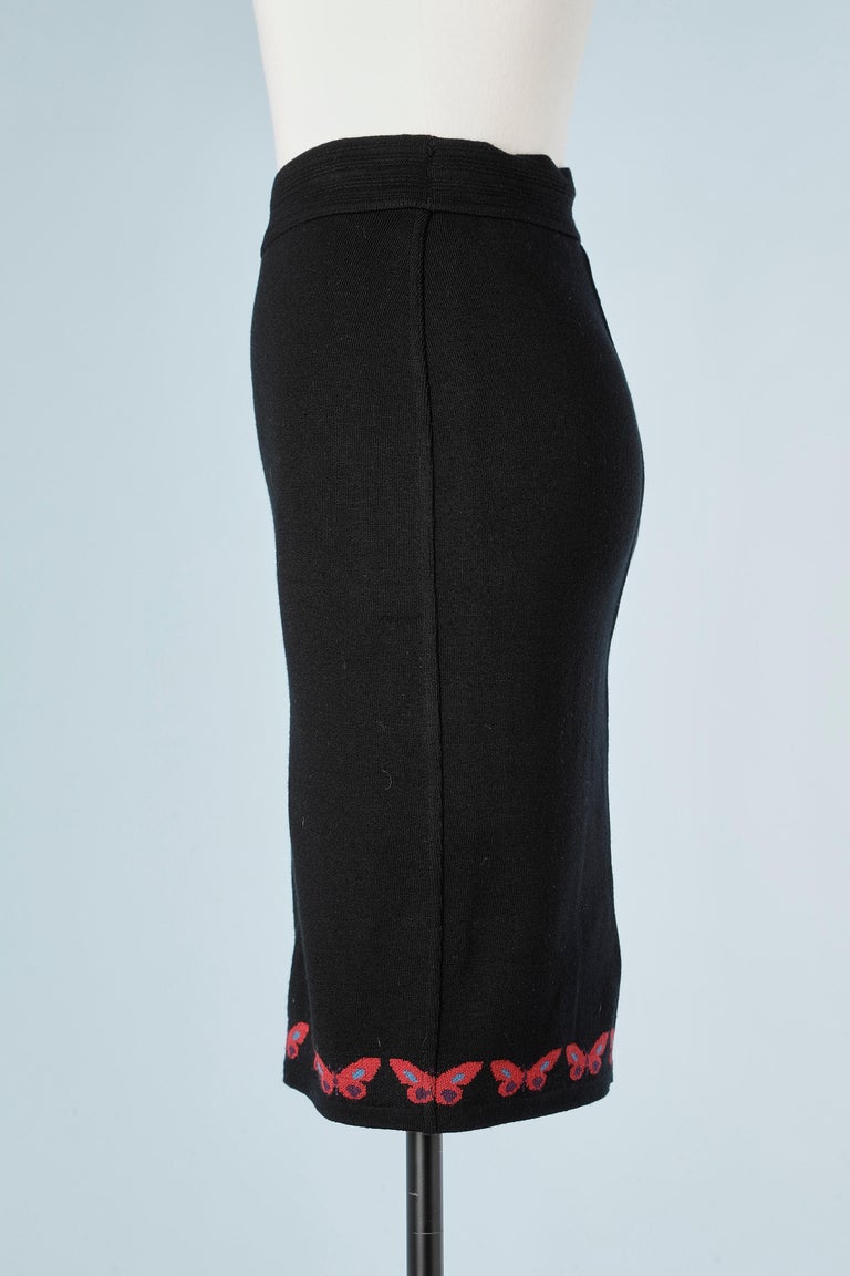 Black stretch knit skirt with butterfly pattern AlaÏa For Sale at 1stDibs