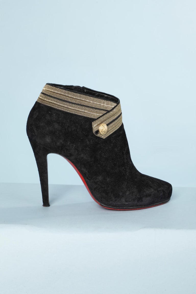 Black suede boots with gold military ribbon Christian Louboutin For ...