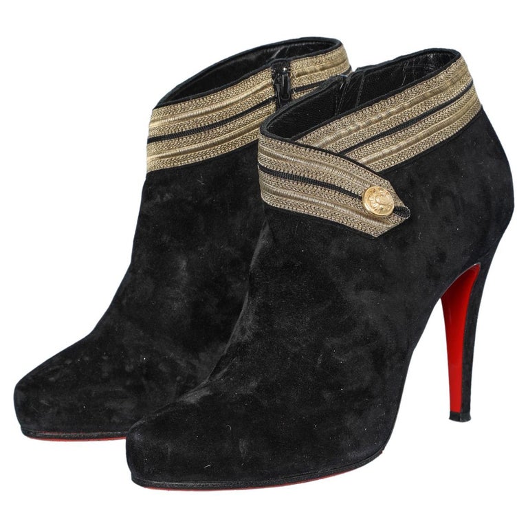 Black suede boots with gold military ribbon Christian Louboutin For ...