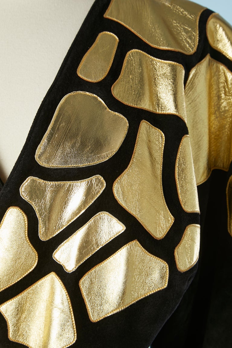 Black suede "cache-coeur" jacket with gold leather appliqué Jean-Claude ...