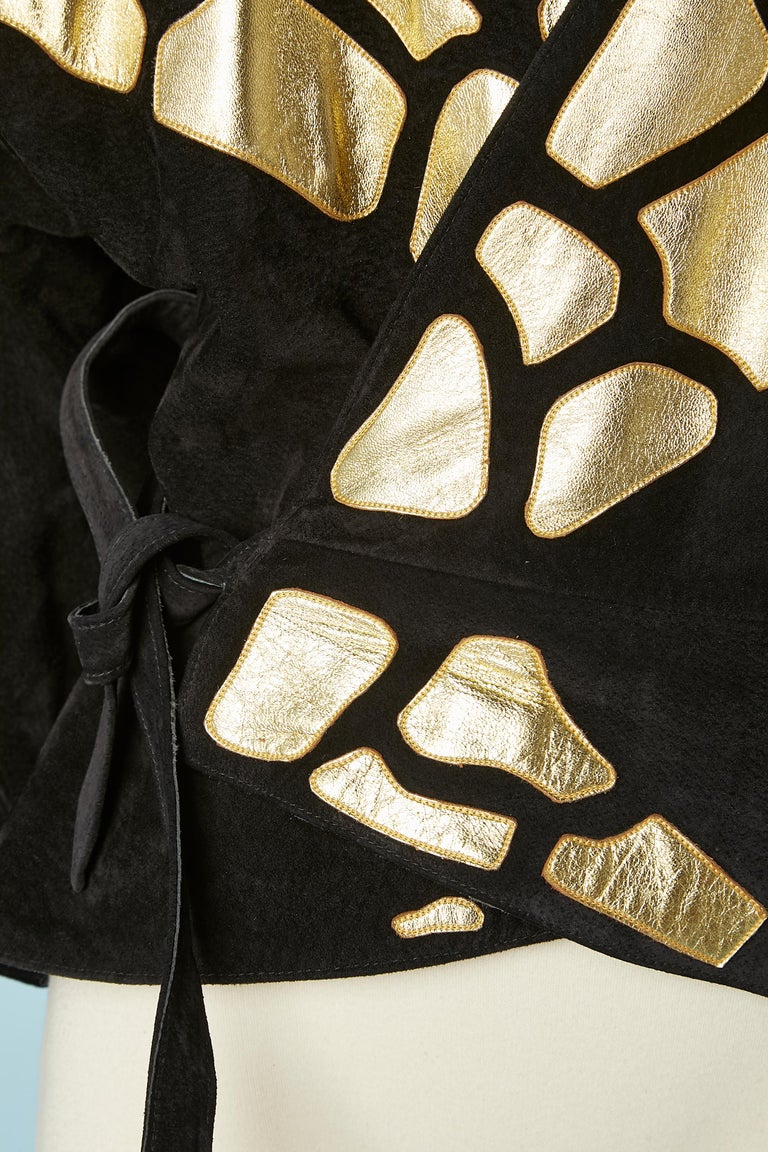 Black suede "cache-coeur" jacket with gold leather appliqué Jean-Claude ...
