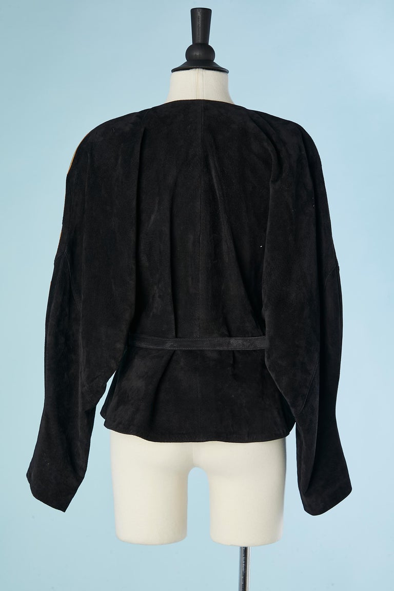 Black suede "cache-coeur" jacket with gold leather appliqué Jean-Claude ...