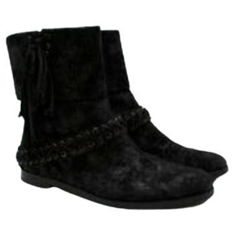 Black Suede Fringed Boots For Sale at 1stDibs