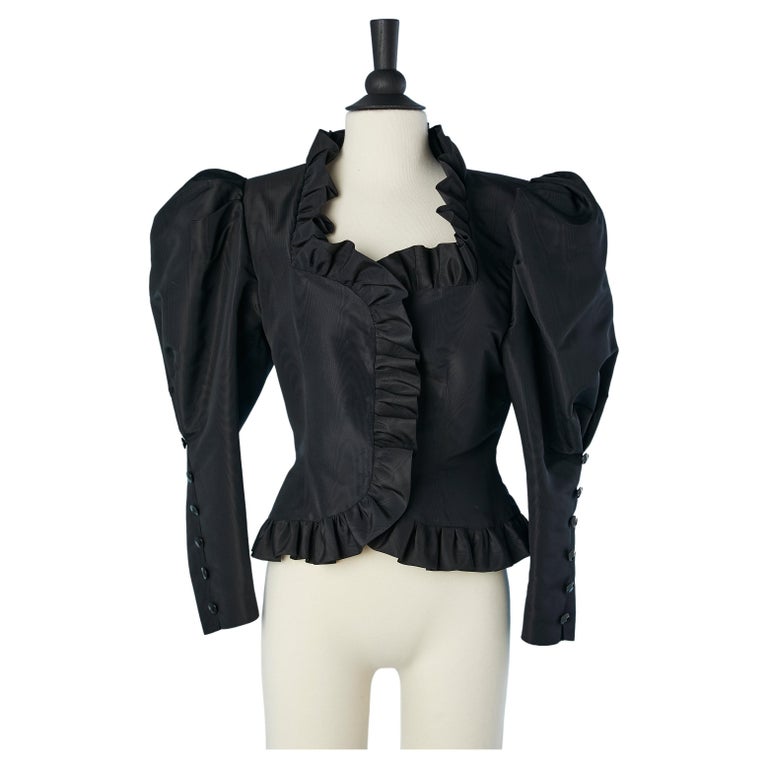 Black taffetas moiré evening jacket with ruffle collar Catagini For ...