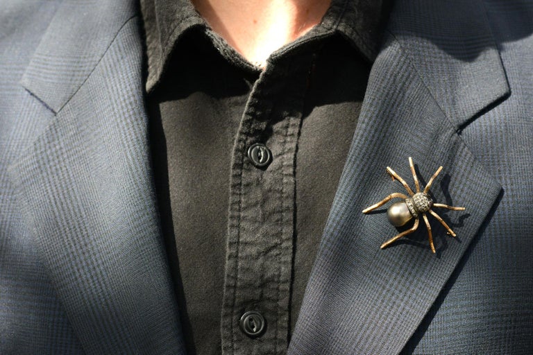 Black Tahitian Pearl Tarantula Spider Brooch Pin For Sale at 1stDibs
