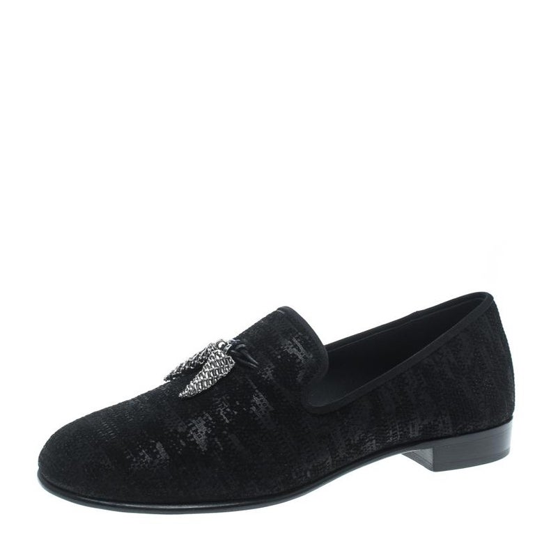 Black Textured Suede Kramer Shark Tooth Smoking Slippers Size 40 For ...