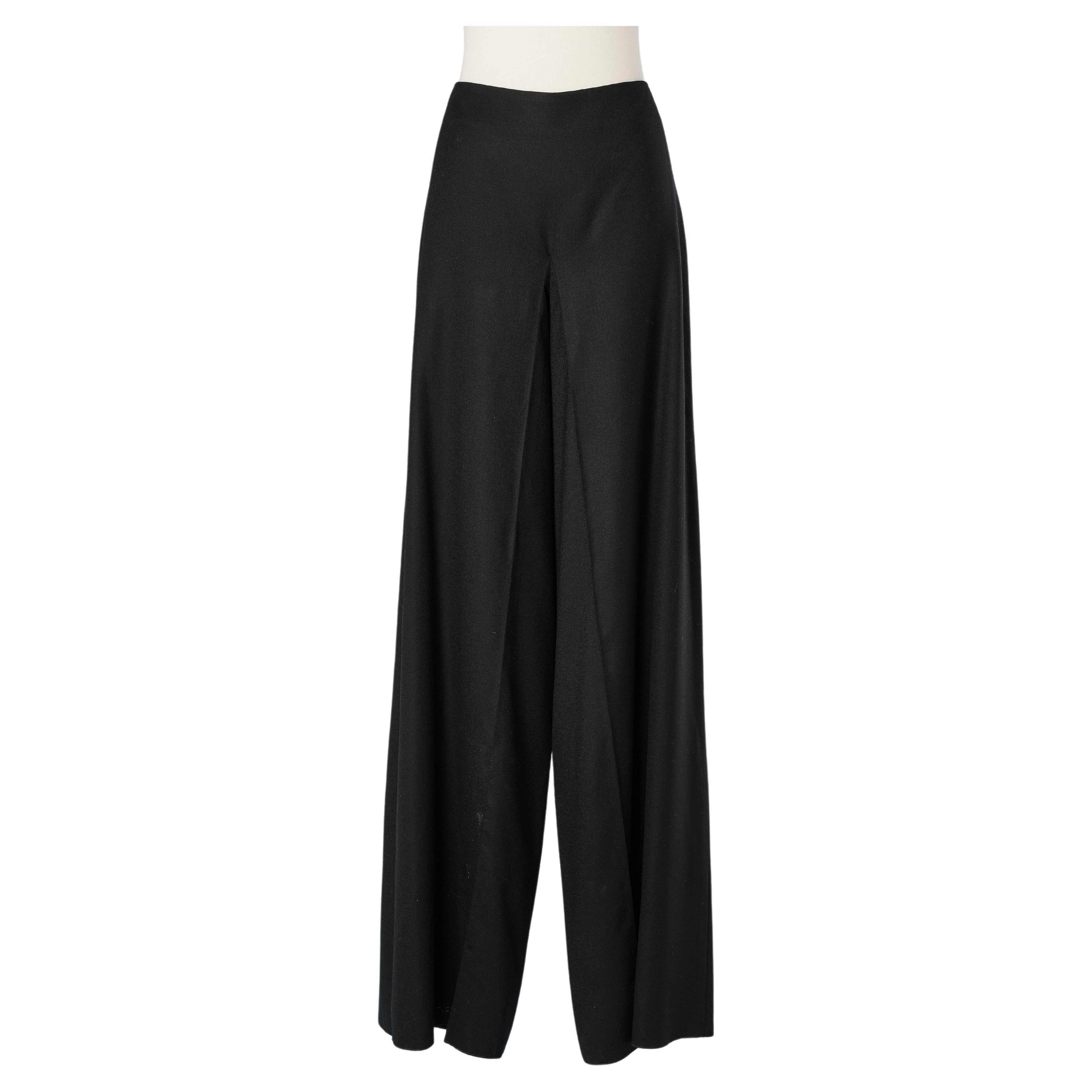 Black thin wool trouser with wide legs CHANEL For Sale at 1stDibs
