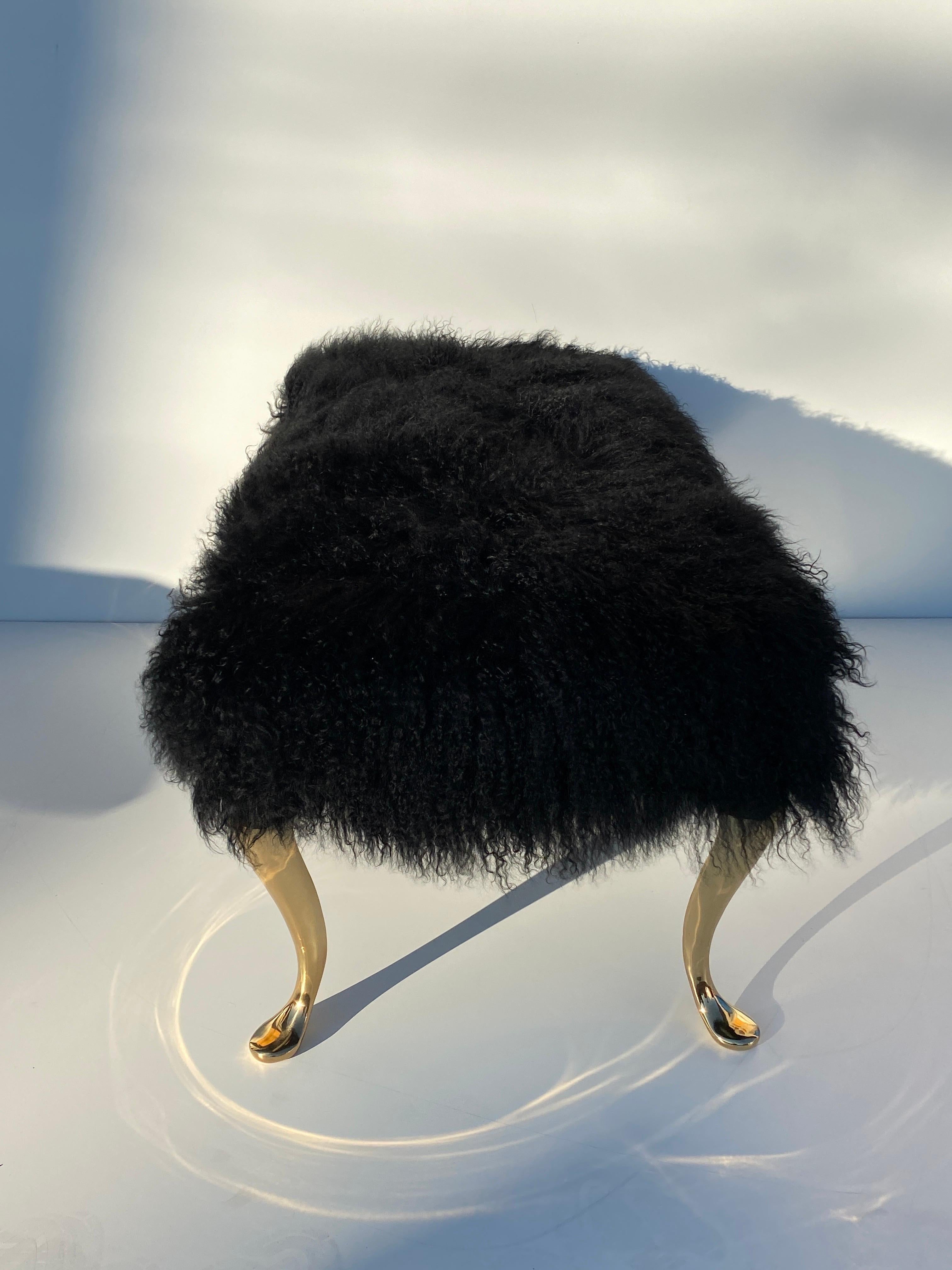 Black Tibetan Fur Bench with Brass Legs at 1stDibs