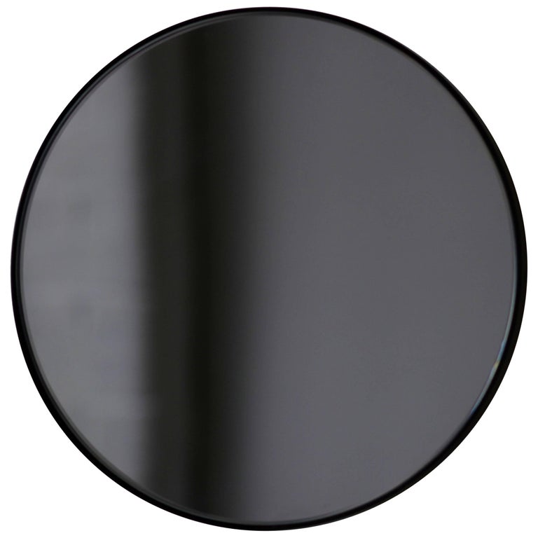 Orbis Black Tinted Bespoke Contemporary Round Mirror with Black Frame ...