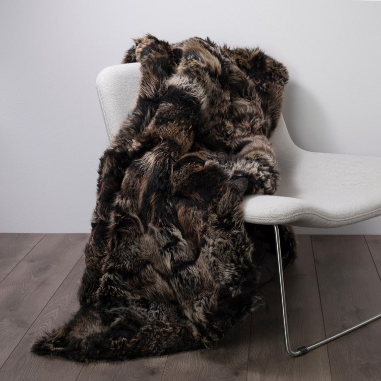 Black Toscana Sheep Fur Full Size Blanket with Silk Backing by JG ...