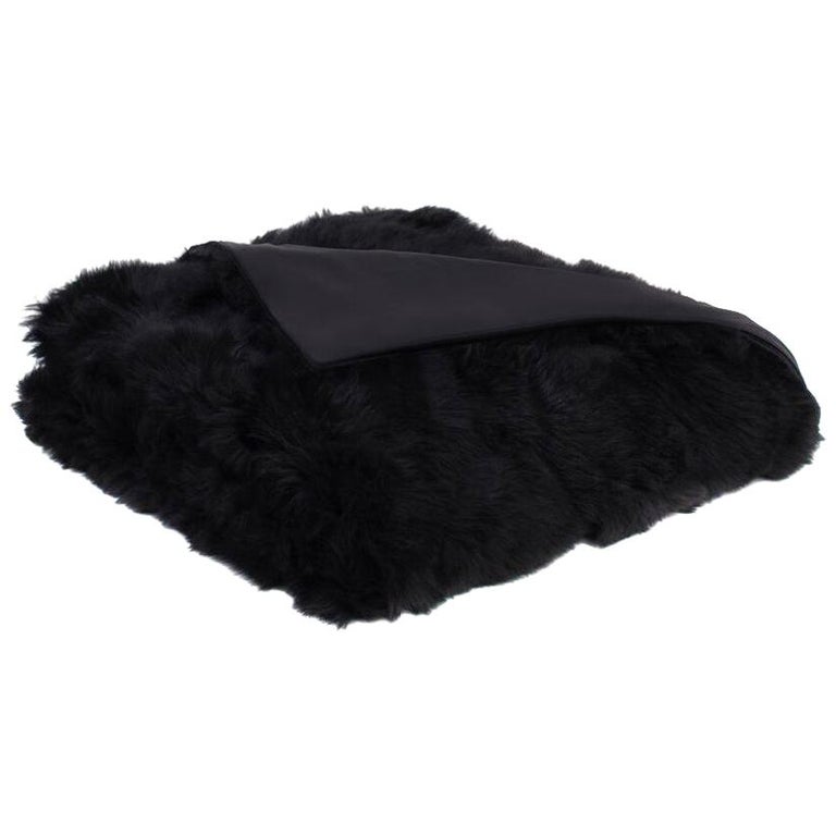 Black Toscana Sheep Fur Full Size Blanket with Silk Backing by JG ...