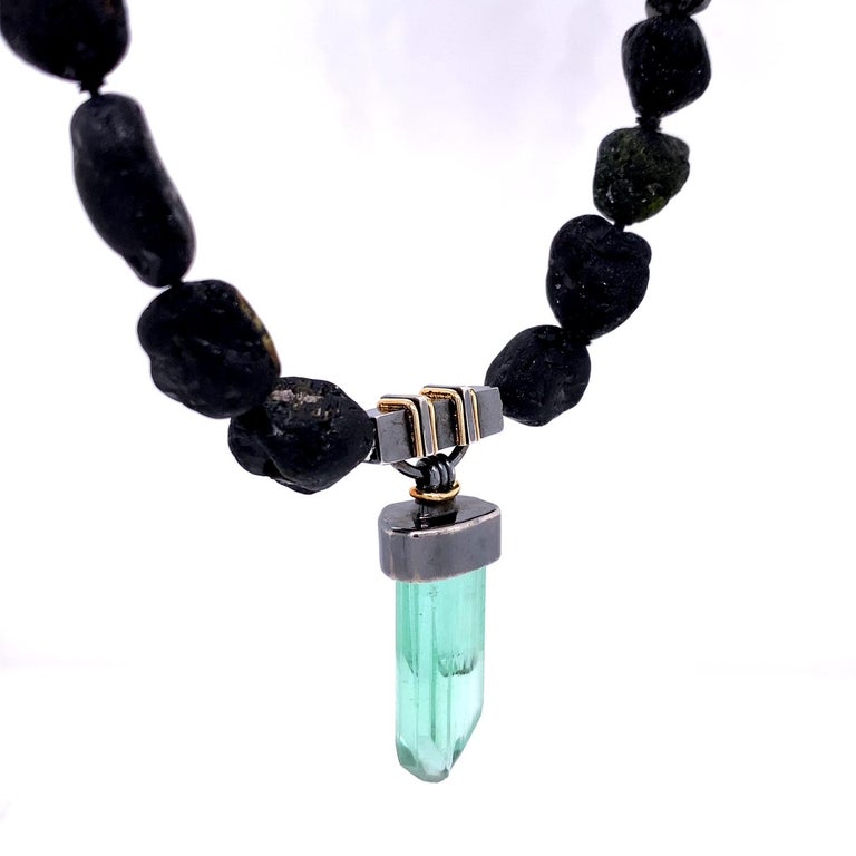 Black Tourmaline Necklace with a Silver and 18k Green Tourmaline ...