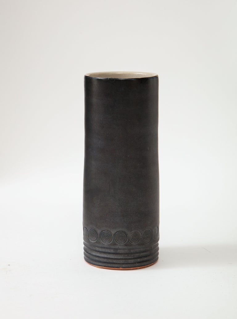 Black Vase with White Interior, Incised Circle and Line Decoration ...