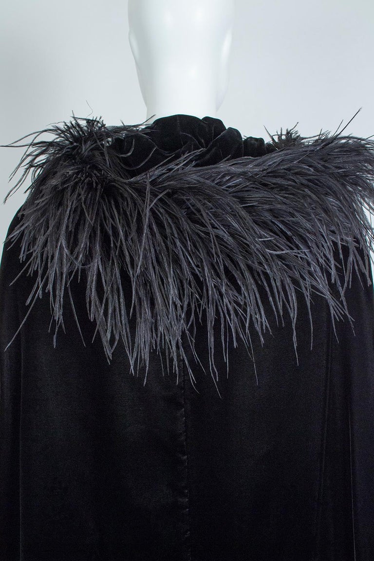 Black Velvet Full-Length Cloak Cape with Ostrich Feather Hood – S ...