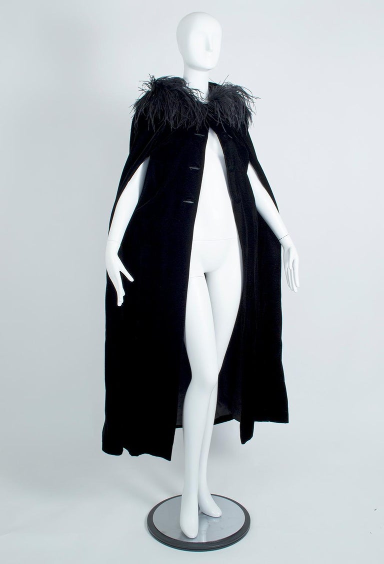 Black Velvet Full-Length Cloak Cape with Ostrich Feather Hood – S ...
