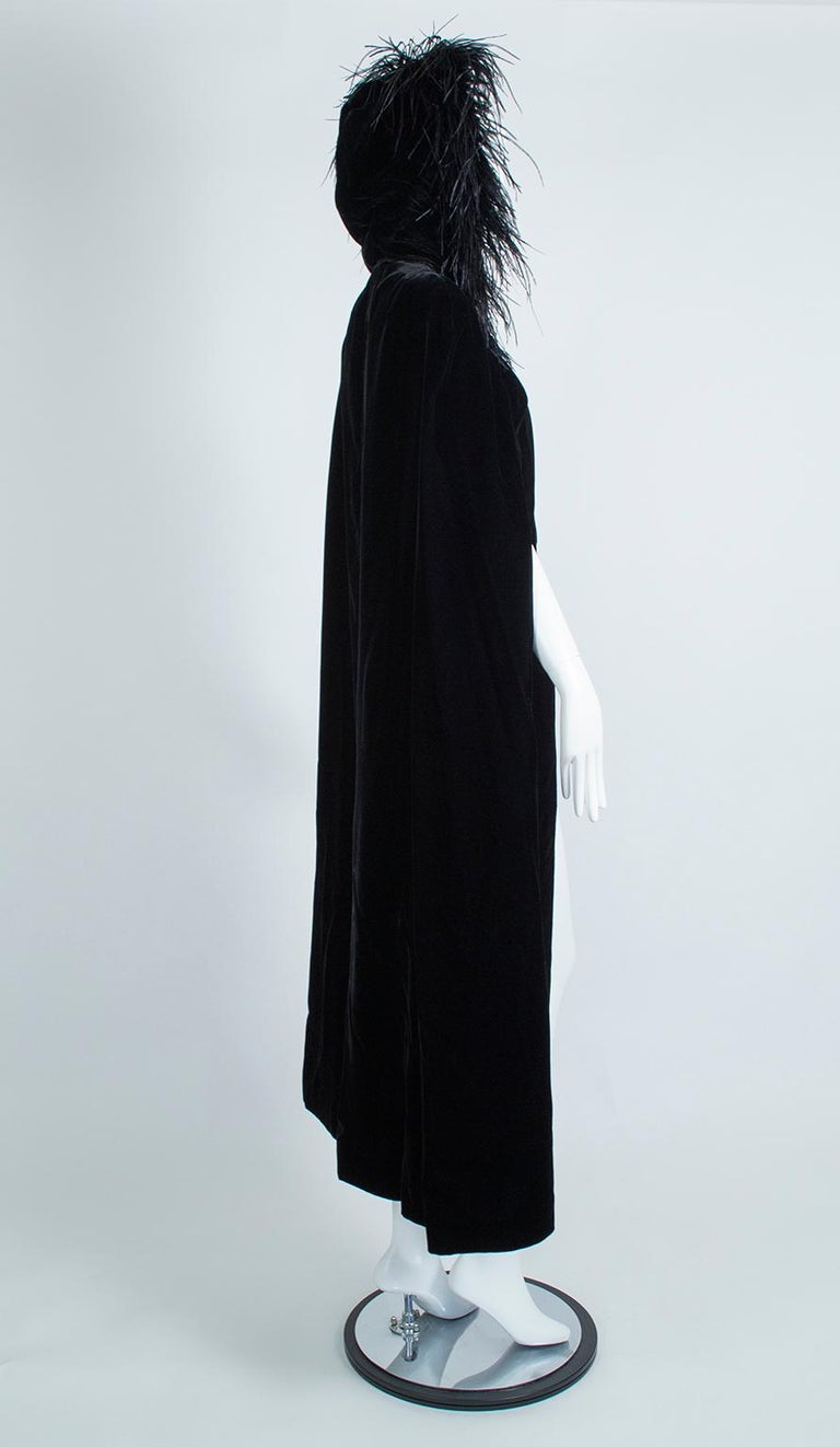 Black Velvet Full-Length Cloak Cape with Ostrich Feather Hood – S ...