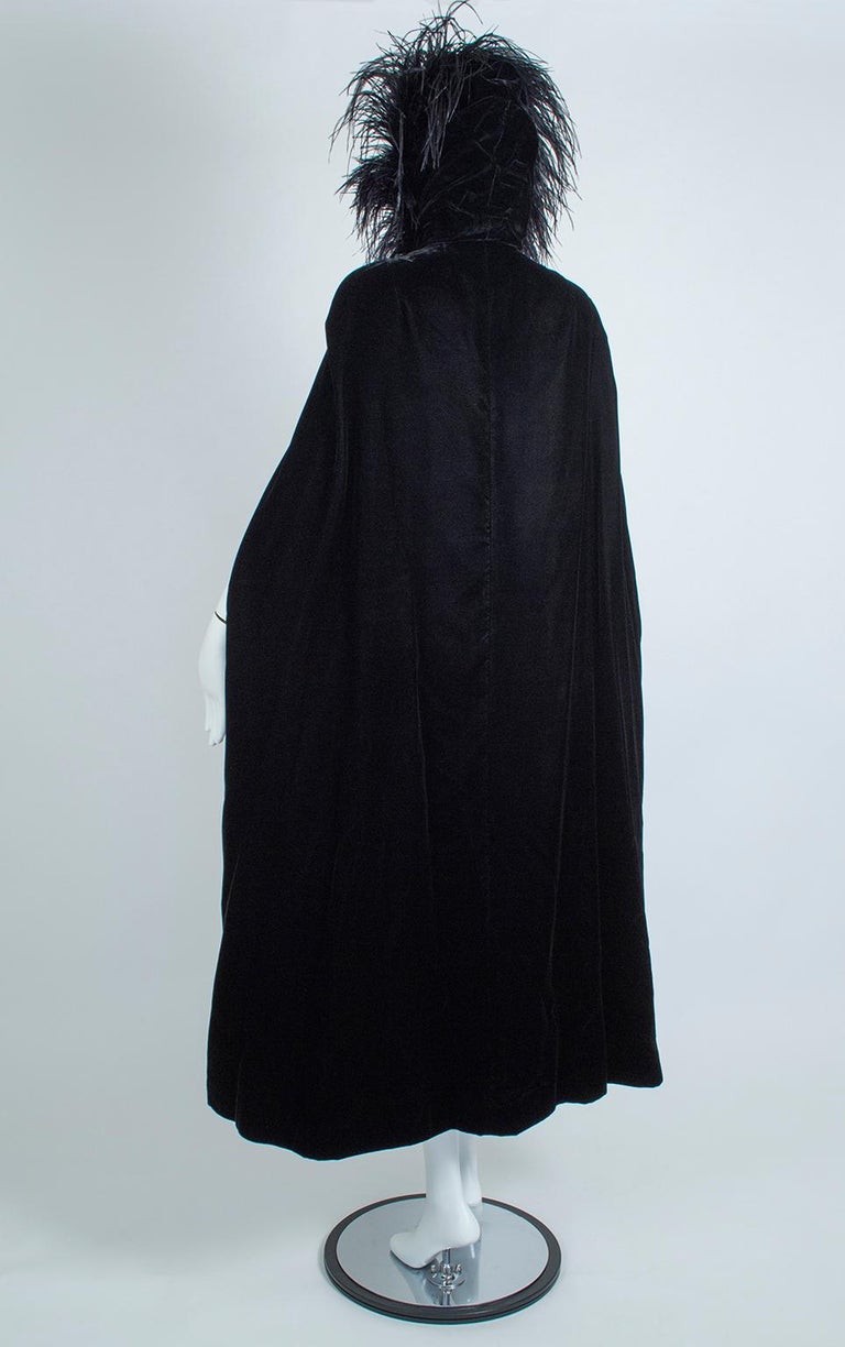 Black Velvet Full-Length Cloak Cape with Ostrich Feather Hood – S ...