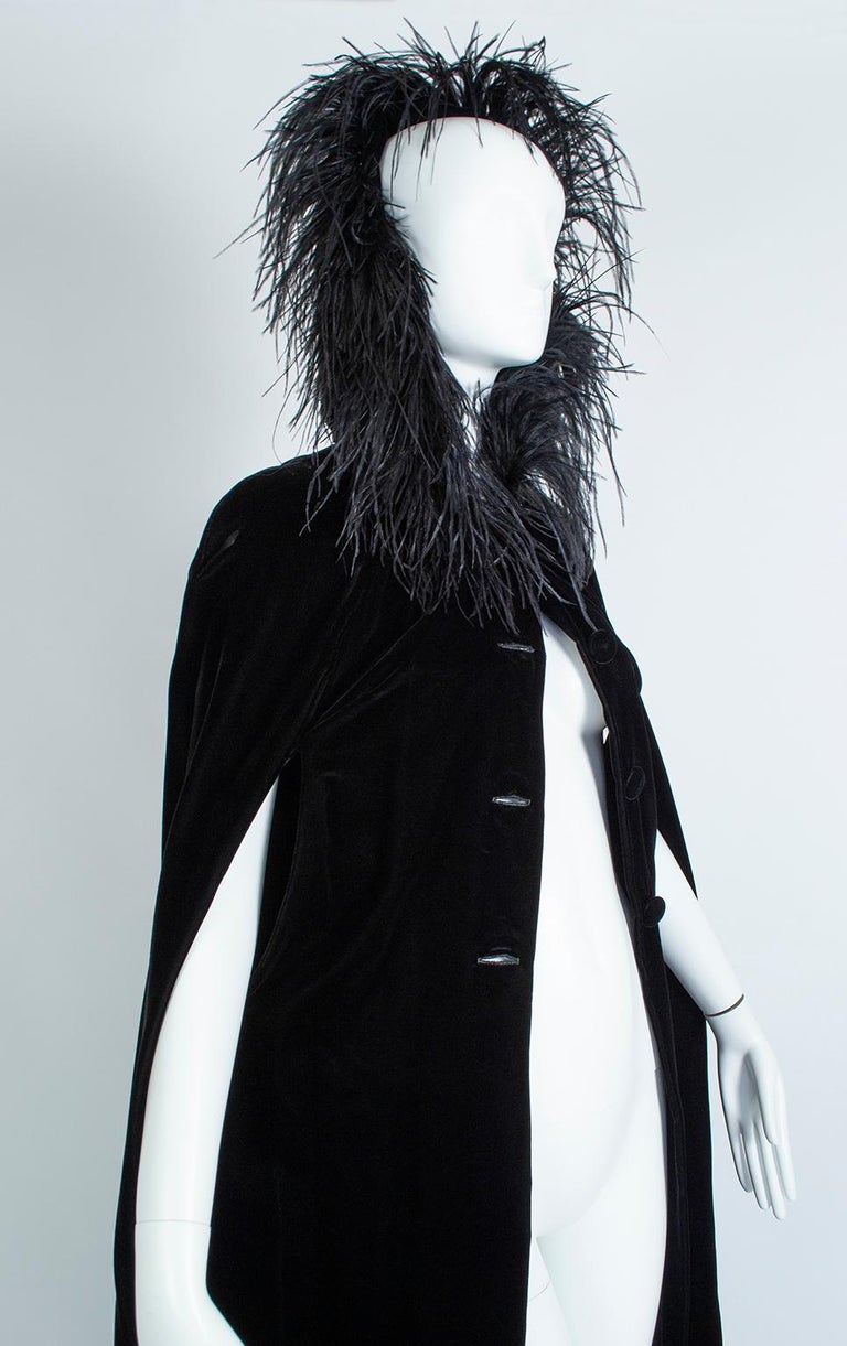 Black Velvet Full-Length Cloak Cape with Ostrich Feather Hood – S ...
