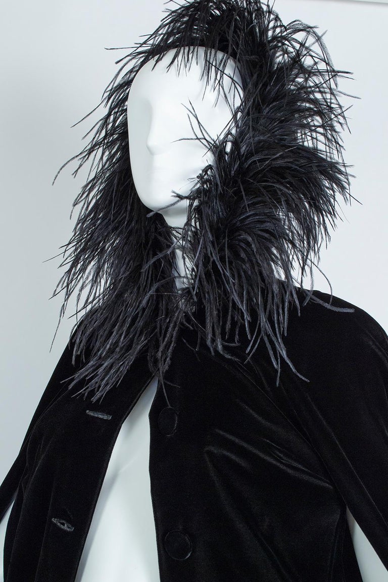Black Velvet Full-Length Cloak Cape with Ostrich Feather Hood – S ...