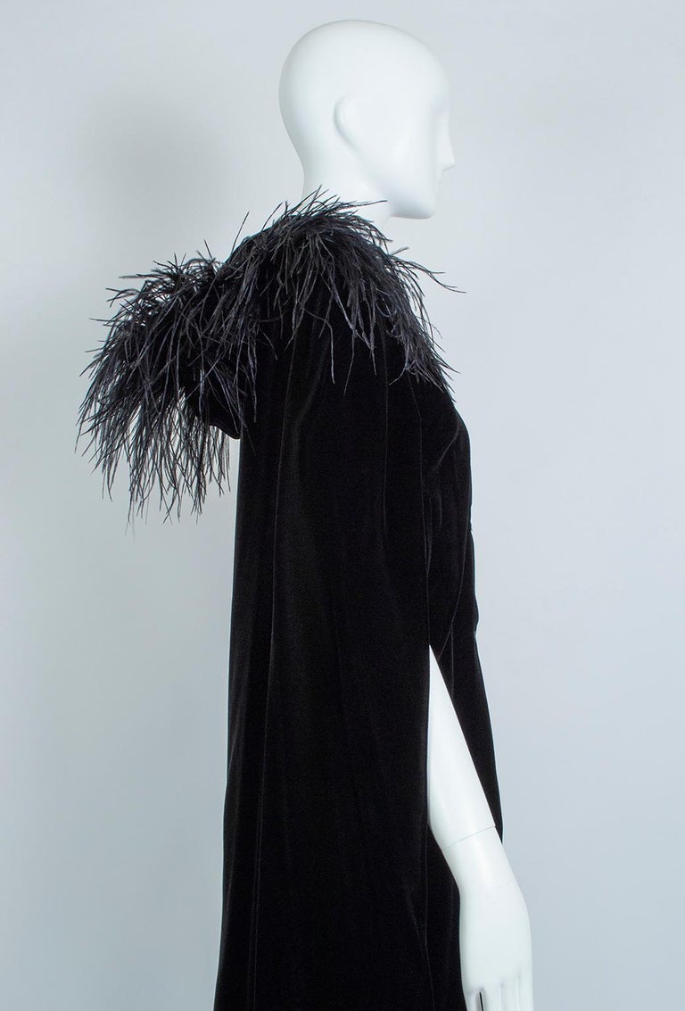 Black Velvet Full-Length Cloak Cape with Ostrich Feather Hood – S ...