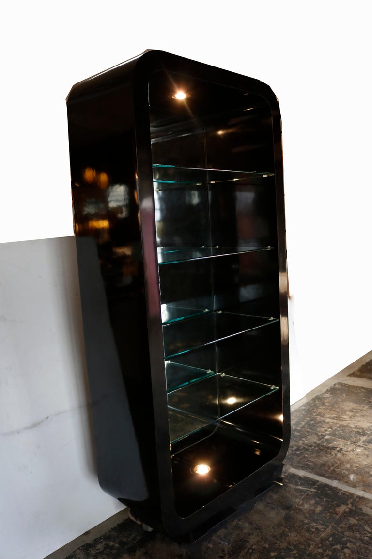 1970s Black Vitrine with Recess Lighting For Sale at 1stDibs
