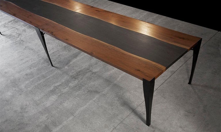 Modern Black Walnut Slate Dining Table with Blackened Steel Legs For ...