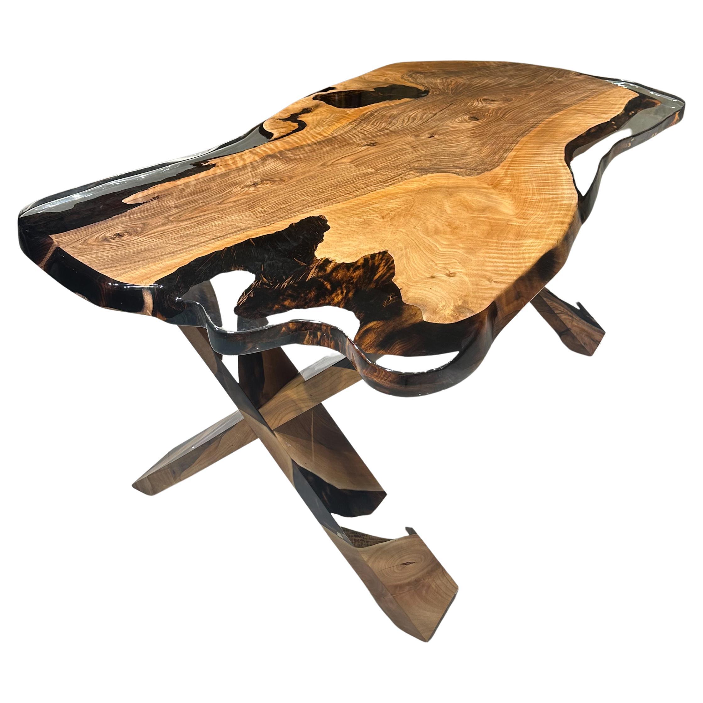Live Edge Clear Epoxy Table - Custom Solid Walnut Wood Epoxy Resin Dine ...
