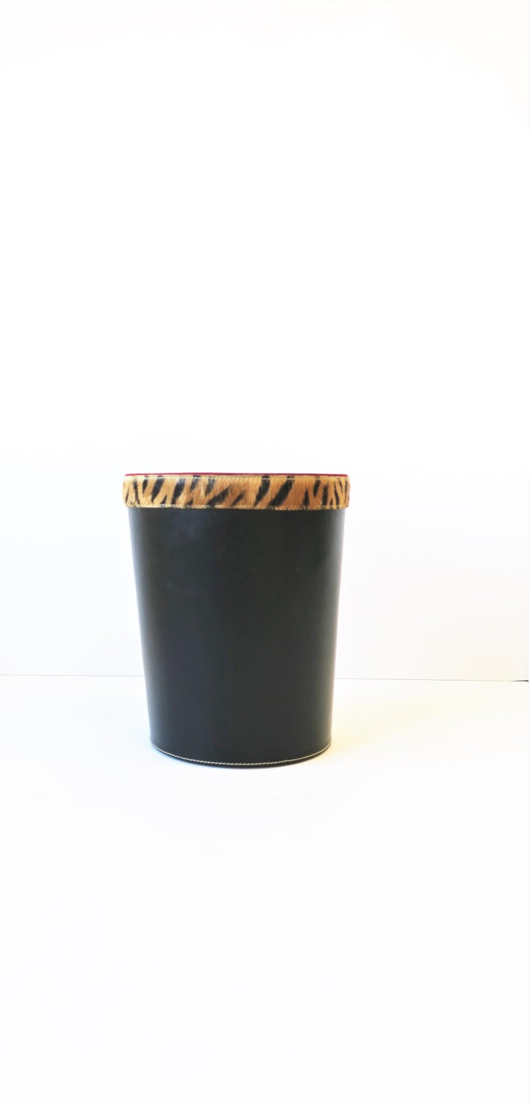 Black Wastebasket or Trash Can with Tiger or Leopard Animal Hide Design ...