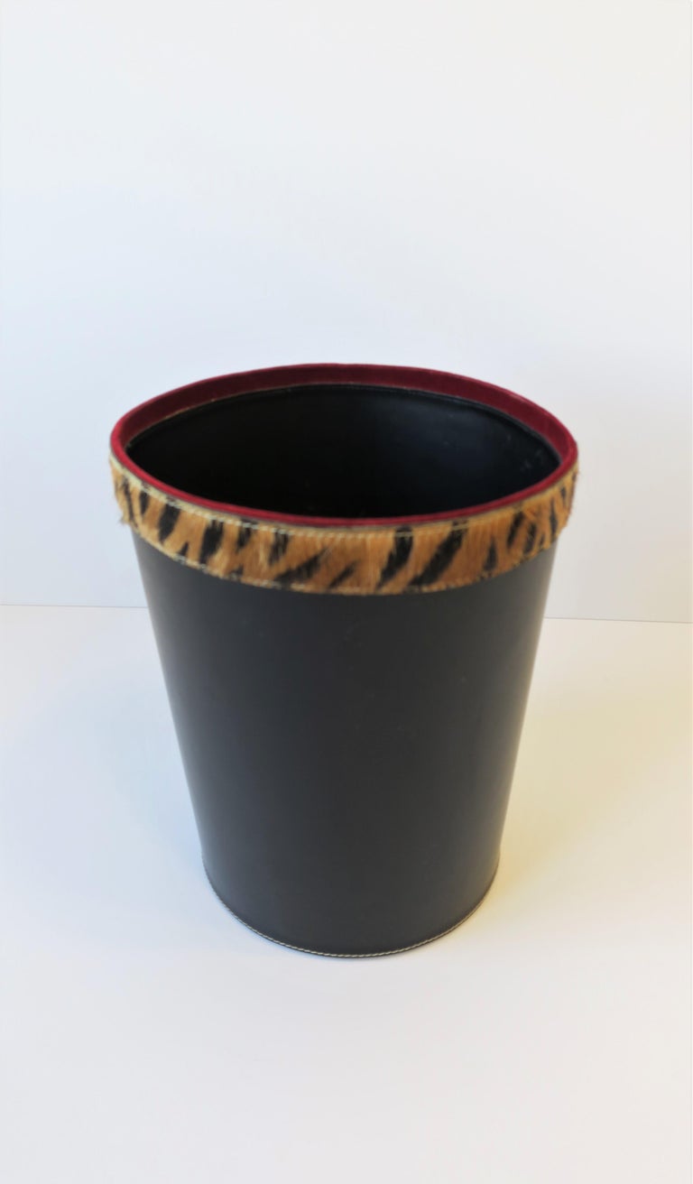 Black Wastebasket or Trash Can with Tiger or Leopard Animal Hide Design ...