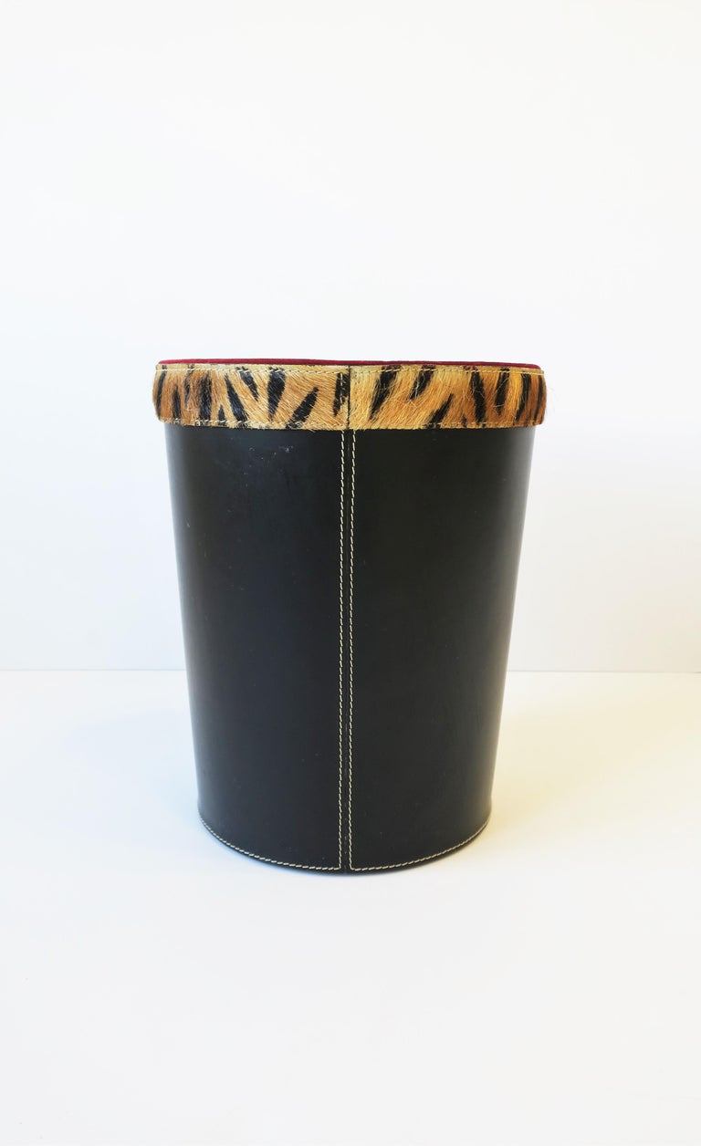 Black Wastebasket or Trash Can with Tiger or Leopard Animal Hide Design ...