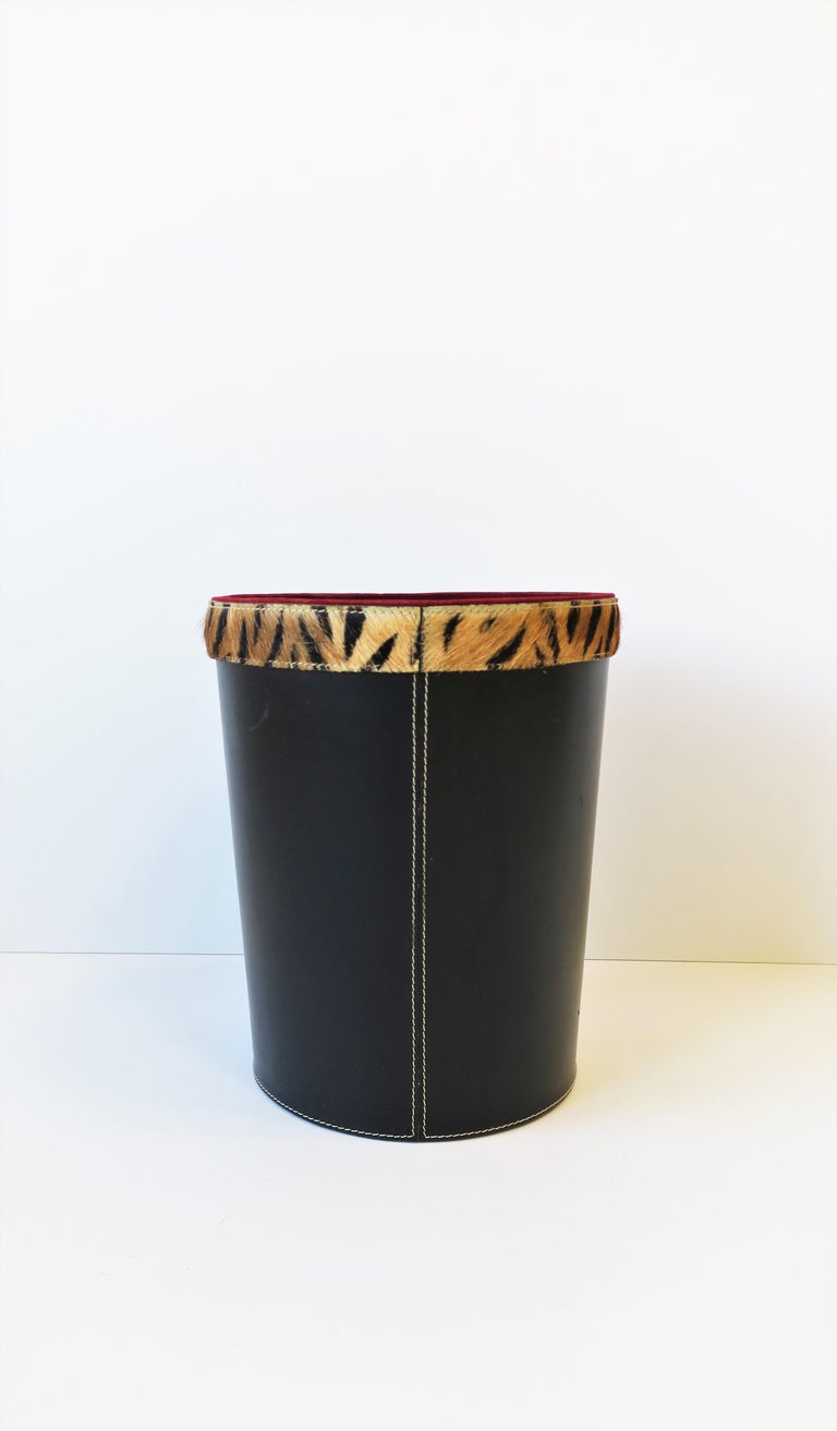 Black Wastebasket or Trash Can with Tiger or Leopard Animal Hide Design ...
