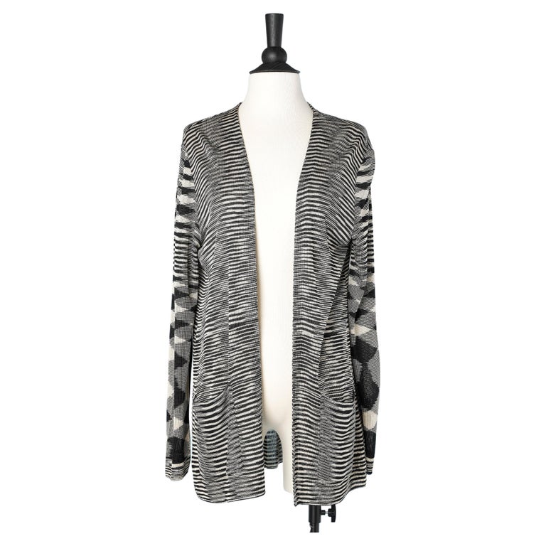 Black and white abstract pattern knit rayon cardigan Missoni For Sale ...