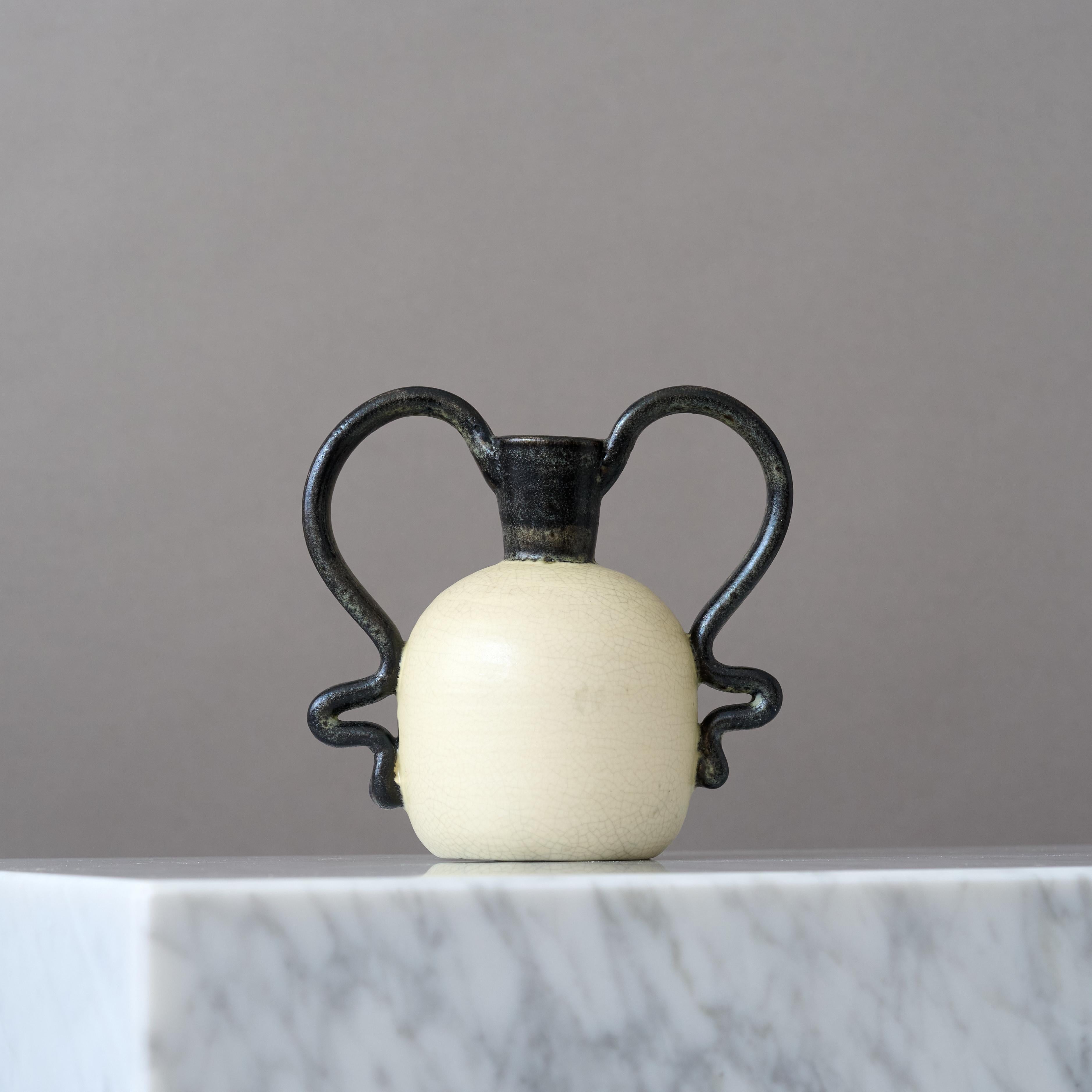 Black and White Ceramic Vase by Eva Jancke Bjork for Bo Fajans, Sweden ...