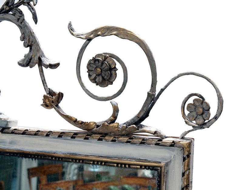 Black White and Gold Mirror /Iron Scrolls and Top Crest For Sale at 1stDibs