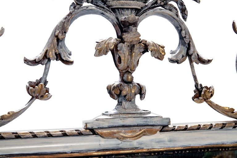 Black White and Gold Mirror /Iron Scrolls and Top Crest For Sale at 1stDibs