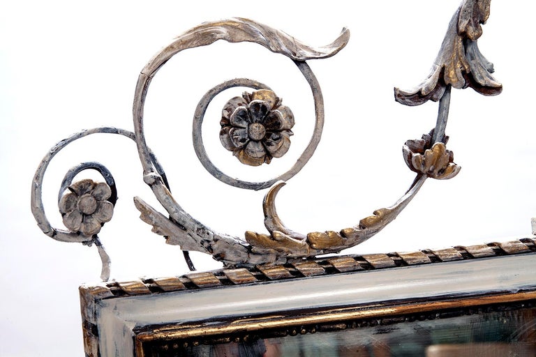 Black White and Gold Mirror /Iron Scrolls and Top Crest For Sale at 1stDibs