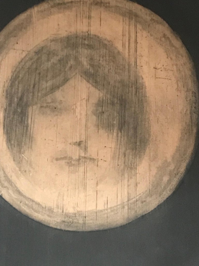 Black and White Lithograph Portrait of a Young Woman in a Circle For ...
